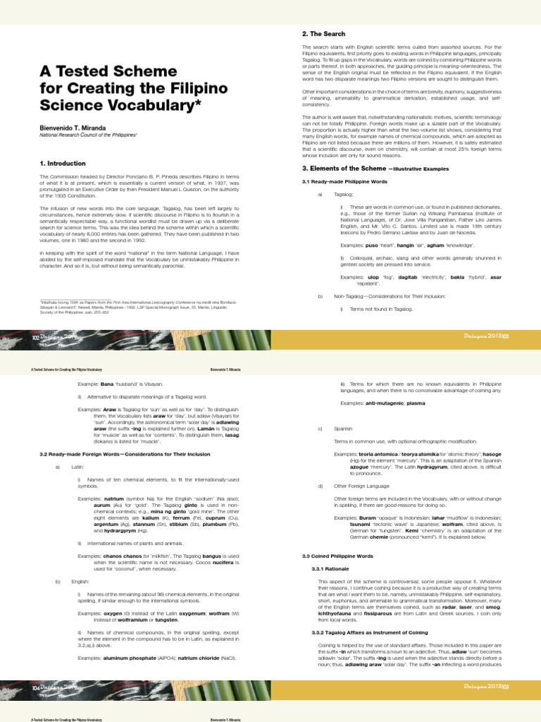 A Tested Scheme For Creating The Filipino Science Vocabulary | PDF ...