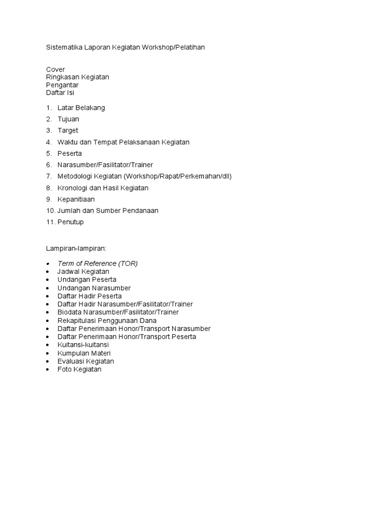 6 22 Sistematika Laporan Kegiatan Workshop | PDF | Karier & Perkembangan