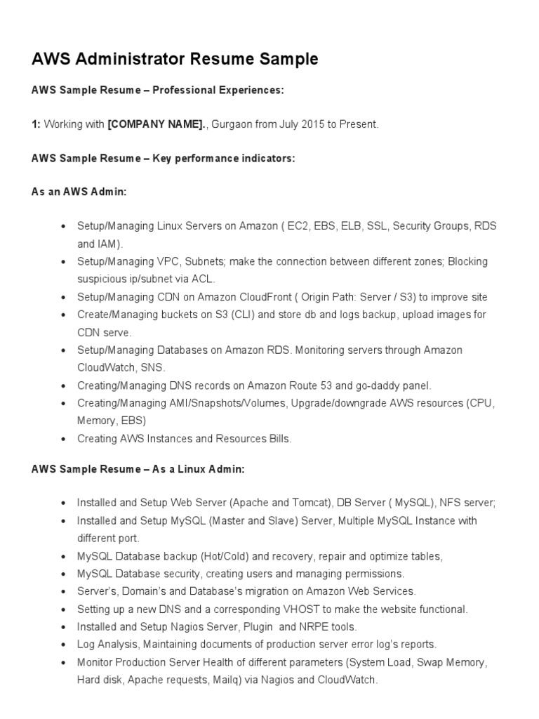 AWS Administrator Resume Sample | PDF | Computer Mediated Communication ...