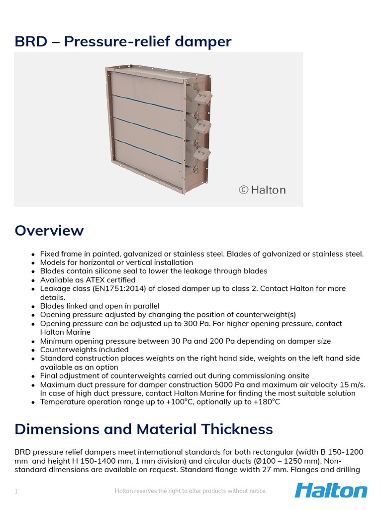 BRD - Pressure-Relief Damper: Halton Reserves The Right To Alter ...