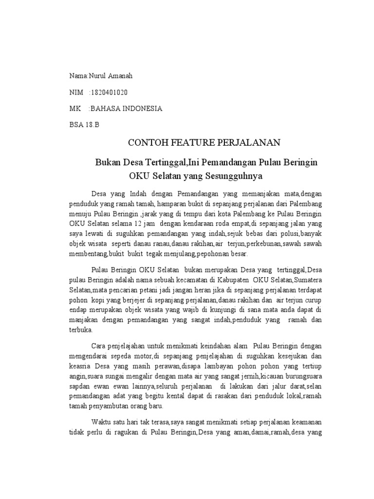 Contoh Feature Perjalanan NURUL | PDF | Memasak, Makanan, & Anggur