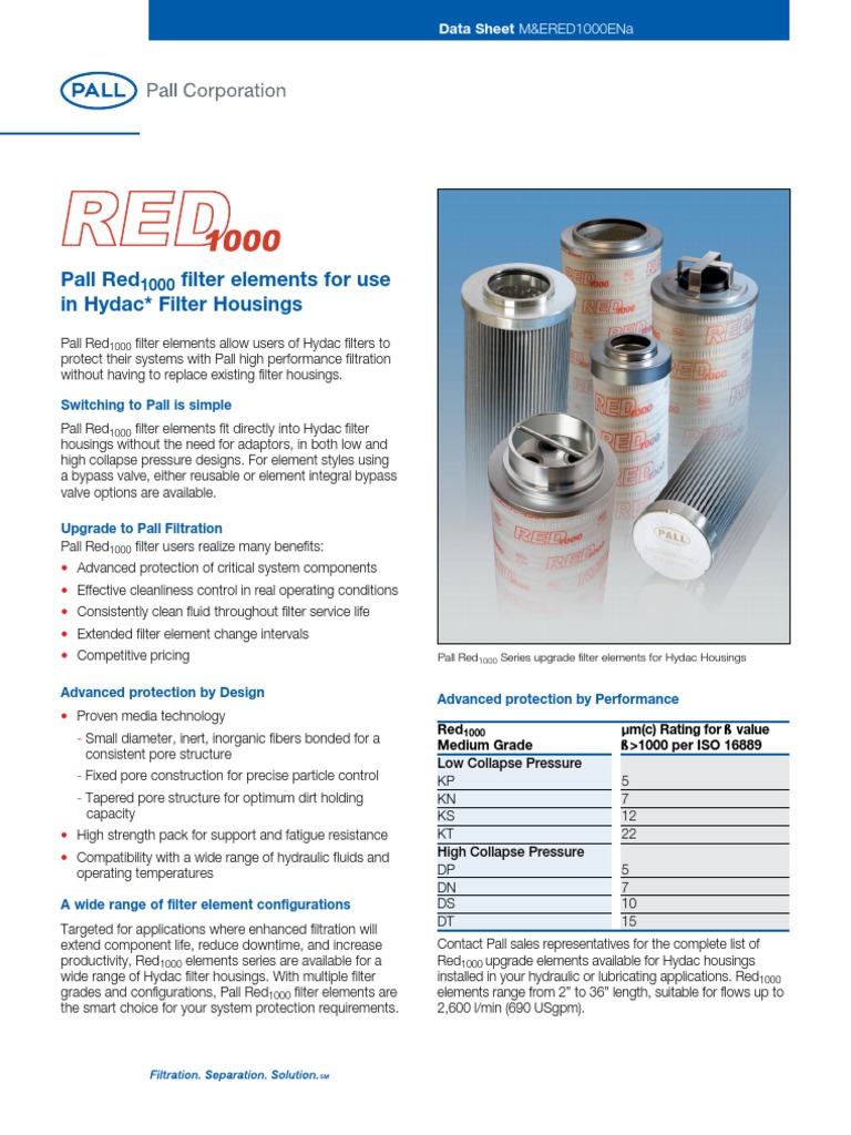 Pall Red Filter Elements For Use in Hydac Filter Housings: Switching To ...