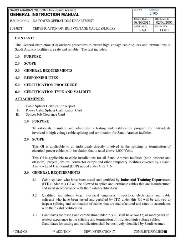 General Instruction Manual: Na Power Operations Department ...