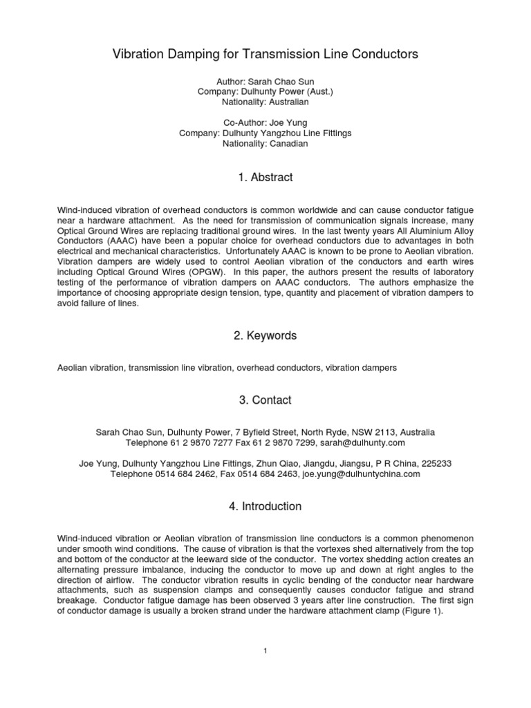 Vibration Damping For Transmission Line Conductors | PDF | Electrical ...
