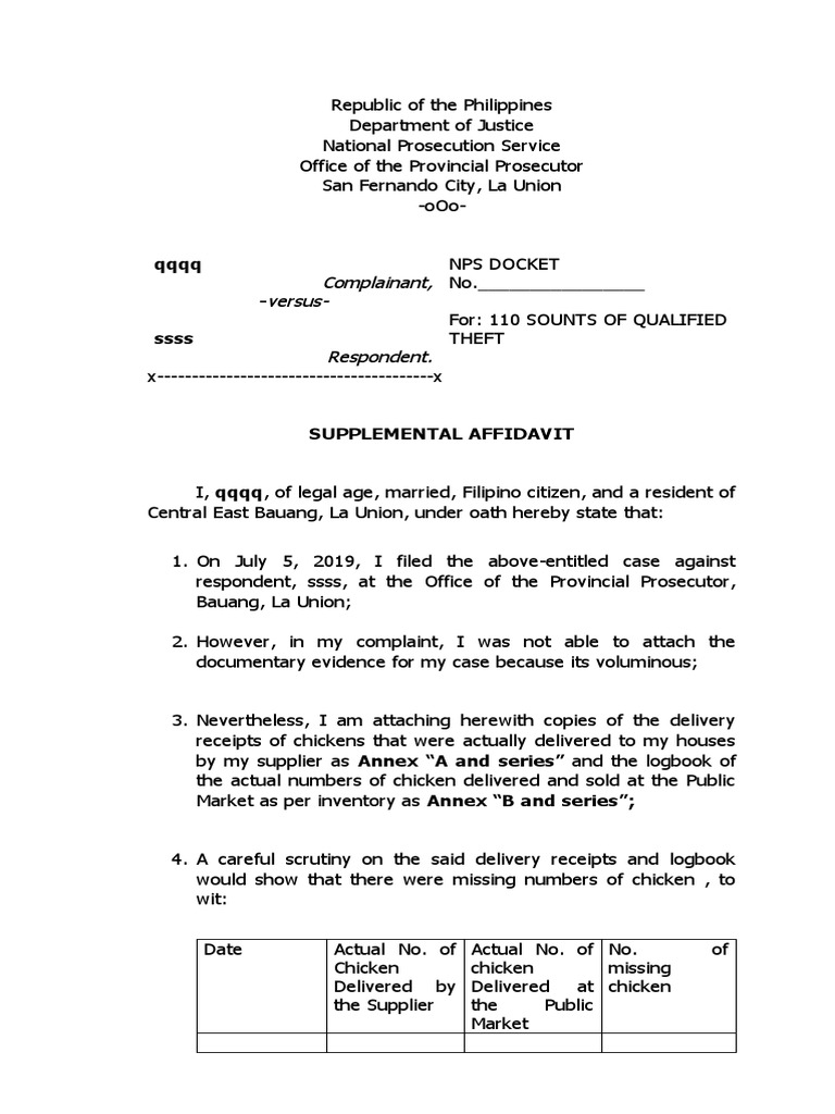 Supplemental Affidavit Sample | PDF