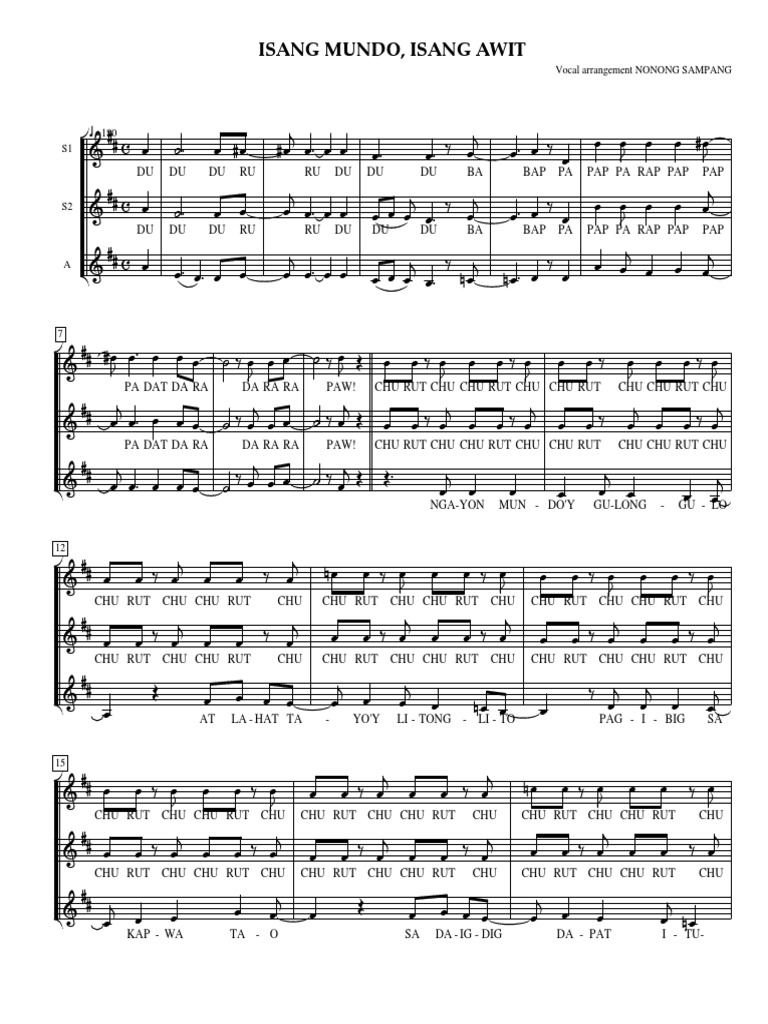 Isang Mundo, Isang Awit: Vocal Arrangement NONONG SAMPANG | PDF