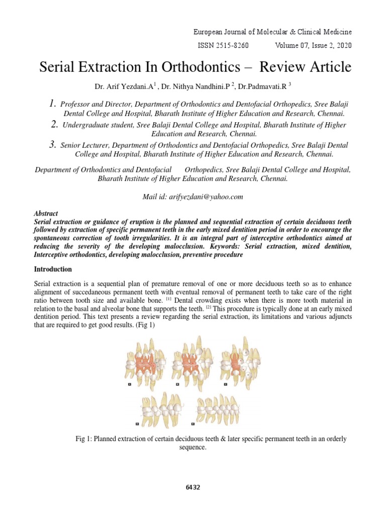 Serial Extraction Review | PDF | Orthodontics | Tooth