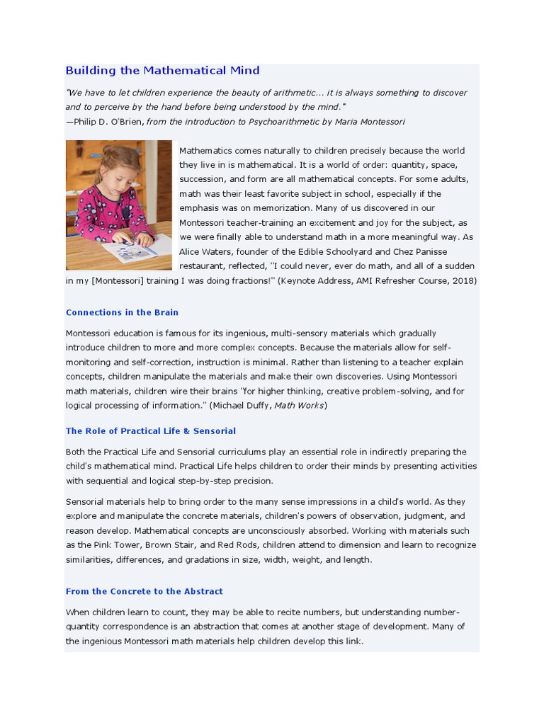 Building a Mathematical Mind in Montessori | PDF | Montessori Education ...