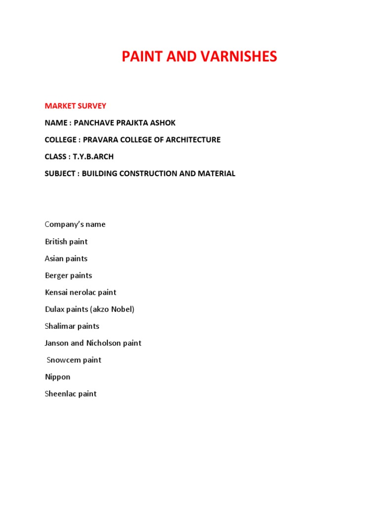 Paint and Varnish Market Survey Report | PDF