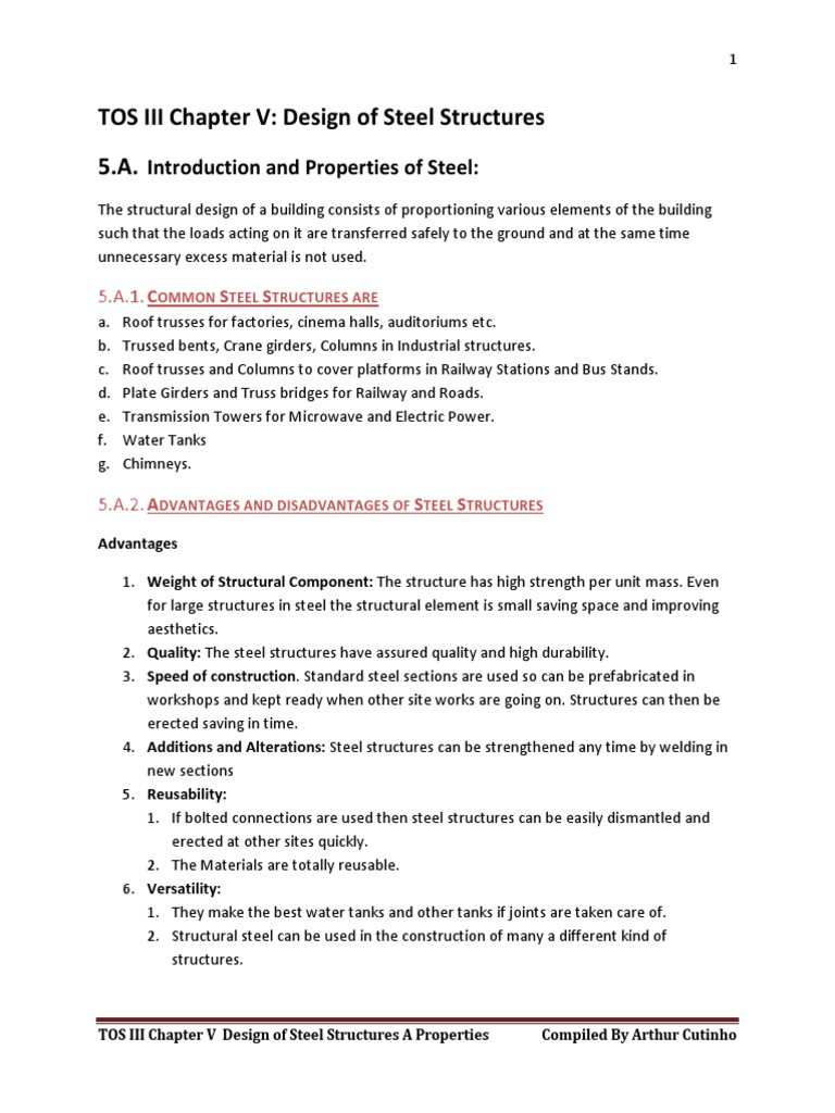 TOS III Chapter V Design of Steel Structures. A.Properties | PDF ...