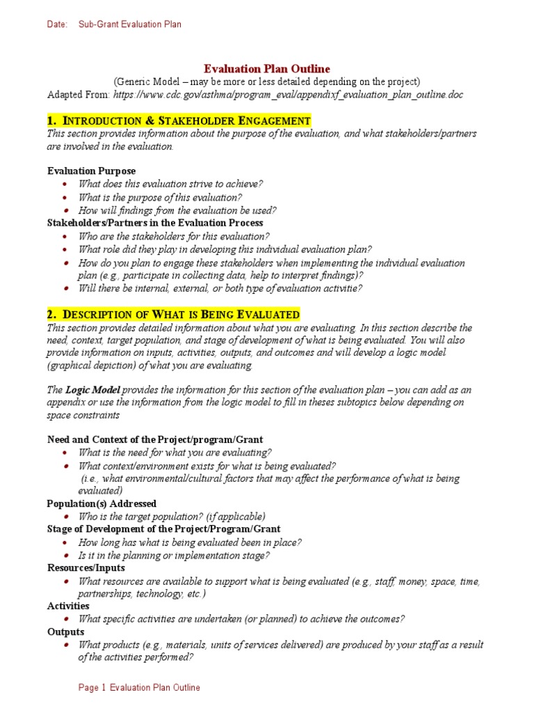 Sub-Grant Evaluation Plan Outline | PDF | Evaluation | Data