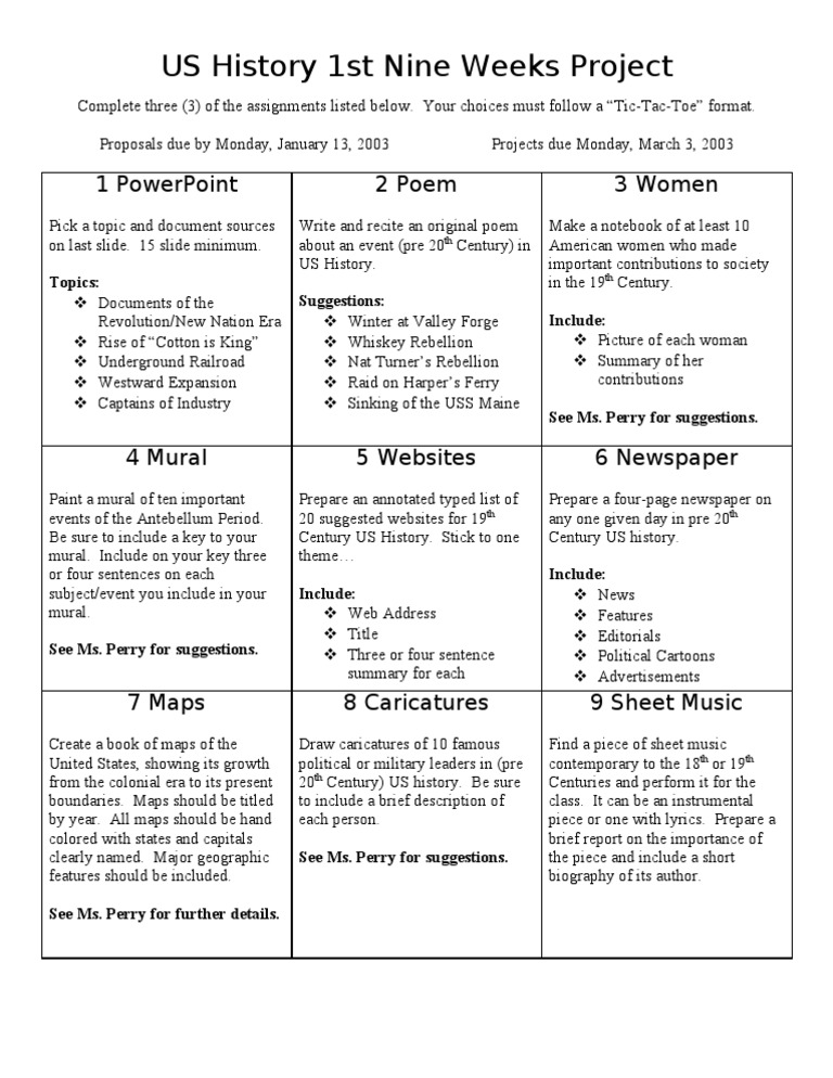 APUSH Playlist Project Guidelines | PDF | The United States