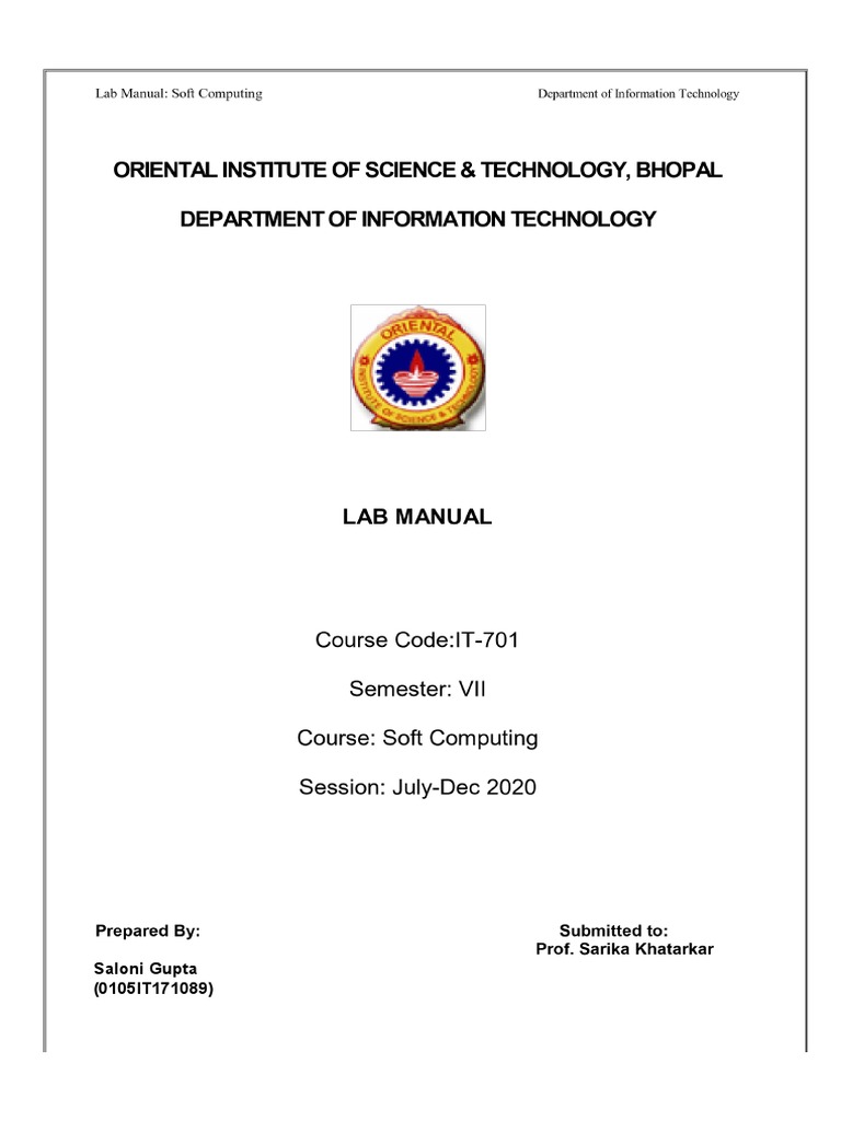 Soft Computing 0105IT171089 | PDF | Fuzzy Logic | Genetic Algorithm