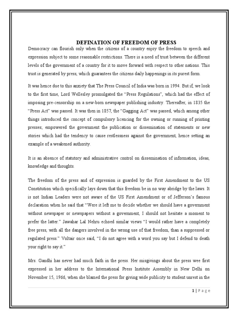Need of Freedom of Press | PDF | Freedom Of The Press | Freedom Of ...