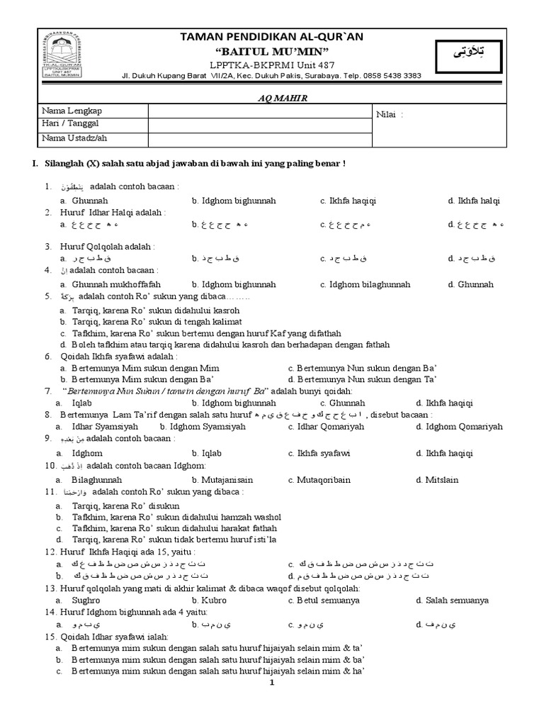 Soal Tajwid And Ghorib Aq Mahir Pdf 