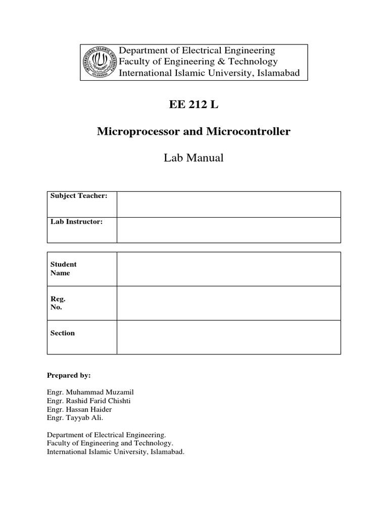 EE 212 L Microprocessor and Microcontroller: Lab Manual | Download Free ...