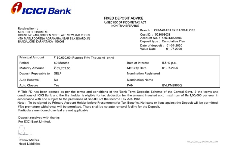 FD Advice Slip | PDF