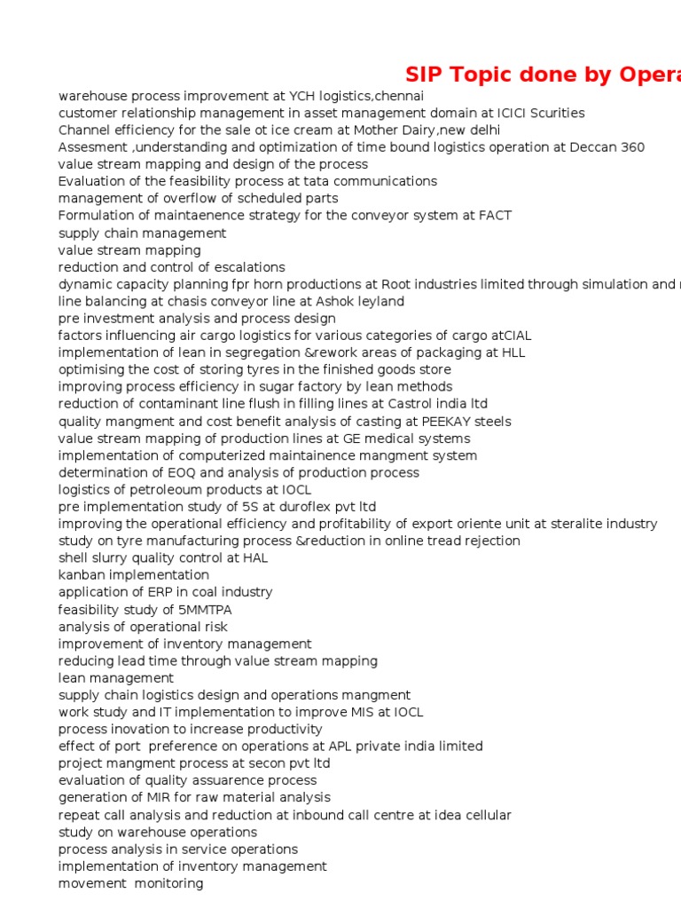 SIP Topic Done by Operations Seniors | PDF | Lean Manufacturing | Logistics