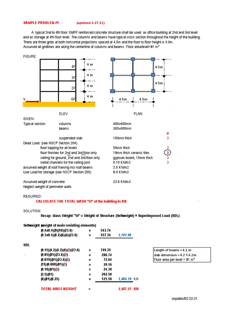 Updated Sample Problem 2 On Mass Weight | PDF | Beam (Structure ...