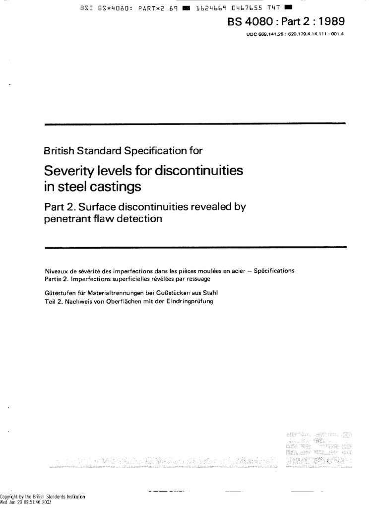 BS 4080 - Part-2 - 1989 - SEVERITY LEVELS FOR DISCONTINUTIES IN STEEL ...