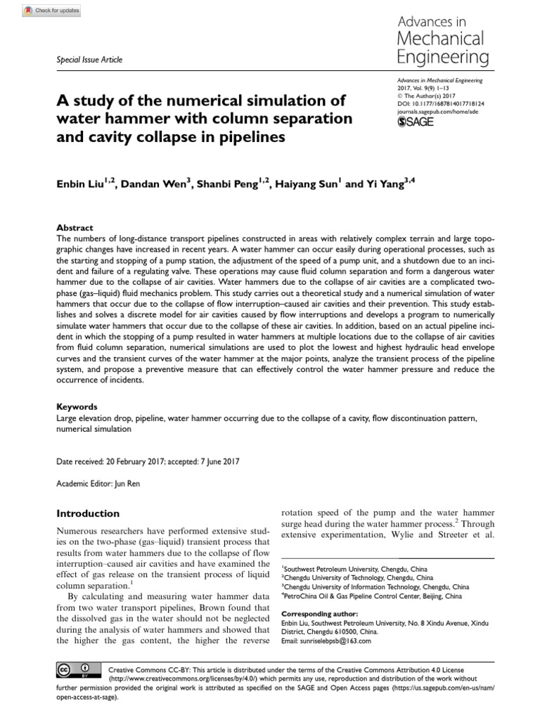A Study of The Numerical Simulation of Water Hammer | PDF | Pump ...