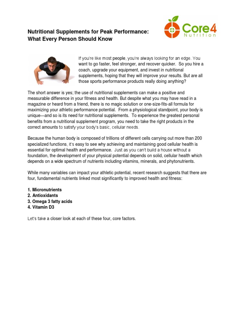 Peak Performance Nutrition: 4 Key Supplements | PDF | Nutrients | Omega ...