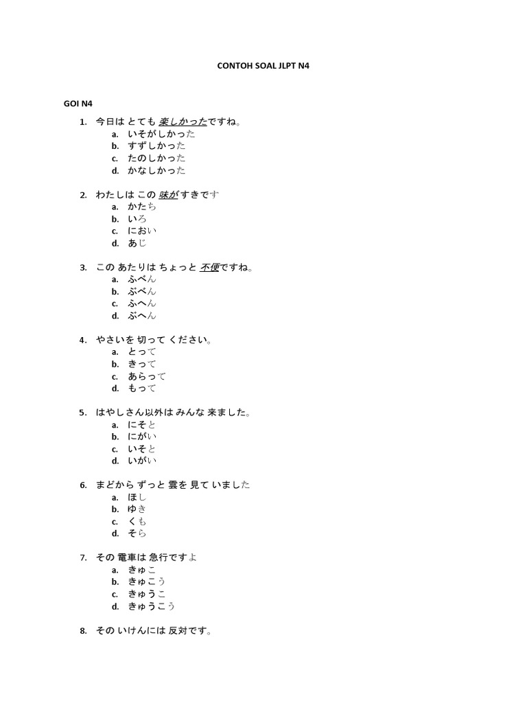Contoh Soal Jlpt N4 Pdf