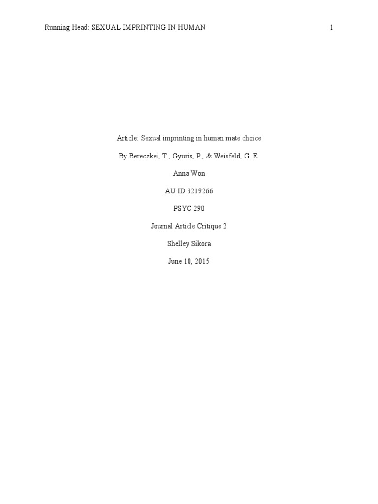 Running Head: Sexual Imprinting in Human 1 | Download Free PDF | Wife ...