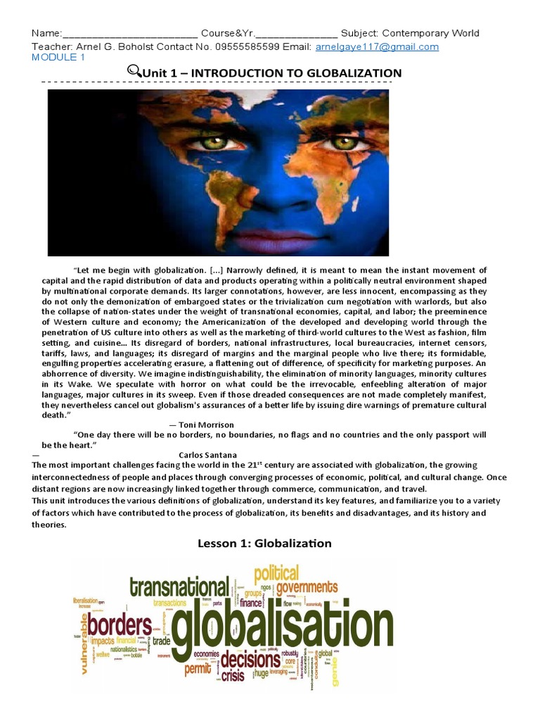 Contemporary World Module 1 | PDF | Globalization | Multinational Corporation