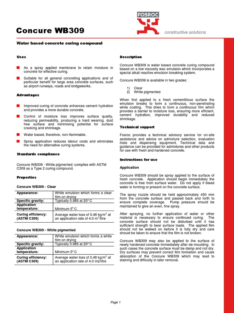 Concure Wb309 - Tds | PDF | Concrete | Water