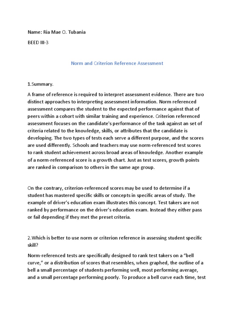 Norm and Criterion Reference Assessment | PDF | Career & Growth