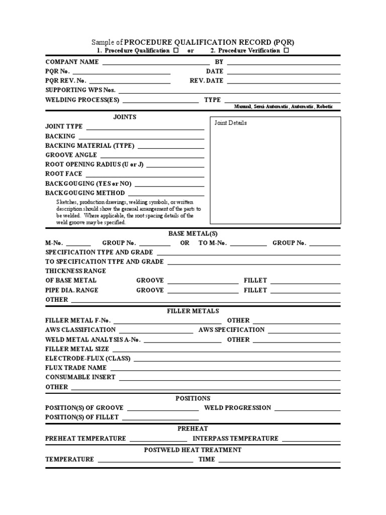 Sample of Procedure Qualification Record (PQR) : Joint Details | PDF