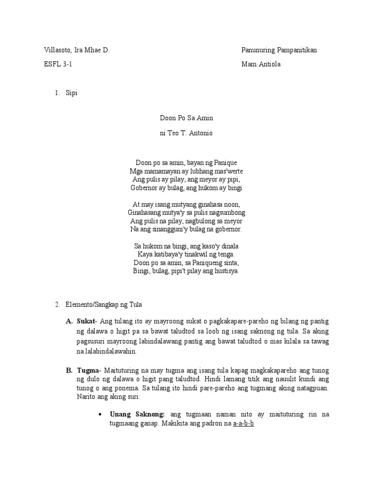 Pagsusuri NG Tula Teo | PDF