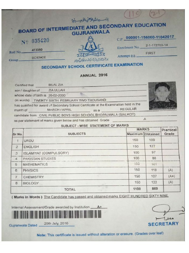 Matric+FSc Result | PDF