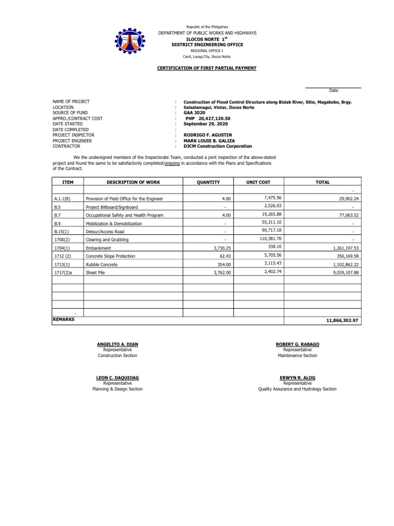 Construction of Flood Control Structure Along Bislak River, Sitio ...