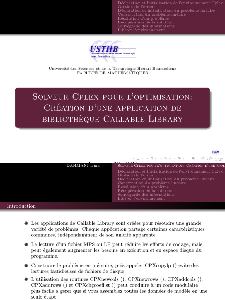 Cplex Callable Library Pdf Matrice Mathématiques Optimisation