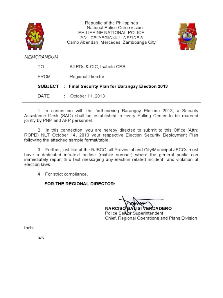 Final Security Plan For Barangay Election Final | PDF | Public ...