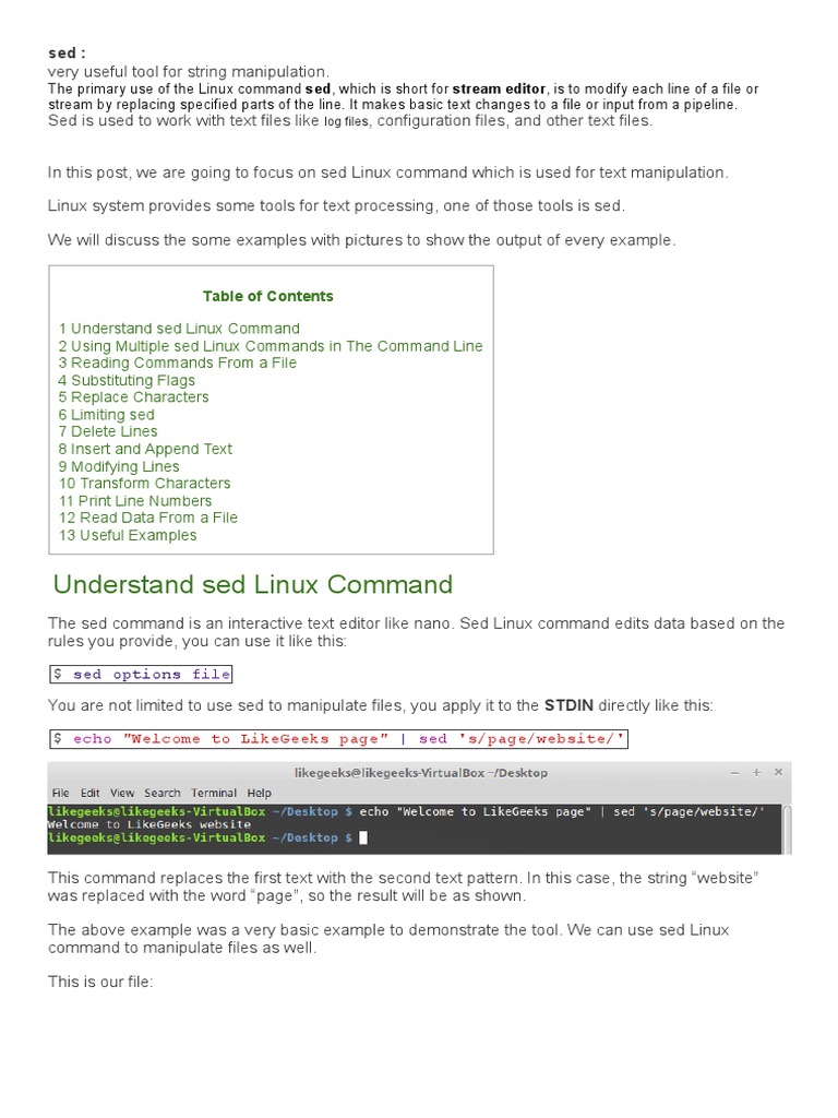 Linux - Unix - Sed Commands | PDF | Unix | Software Engineering