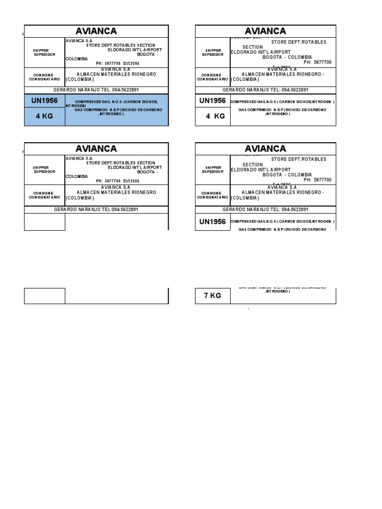 Avianca Avianca: UN1956 UN1956 4 KG 4 KG | PDF | Transparent Materials ...