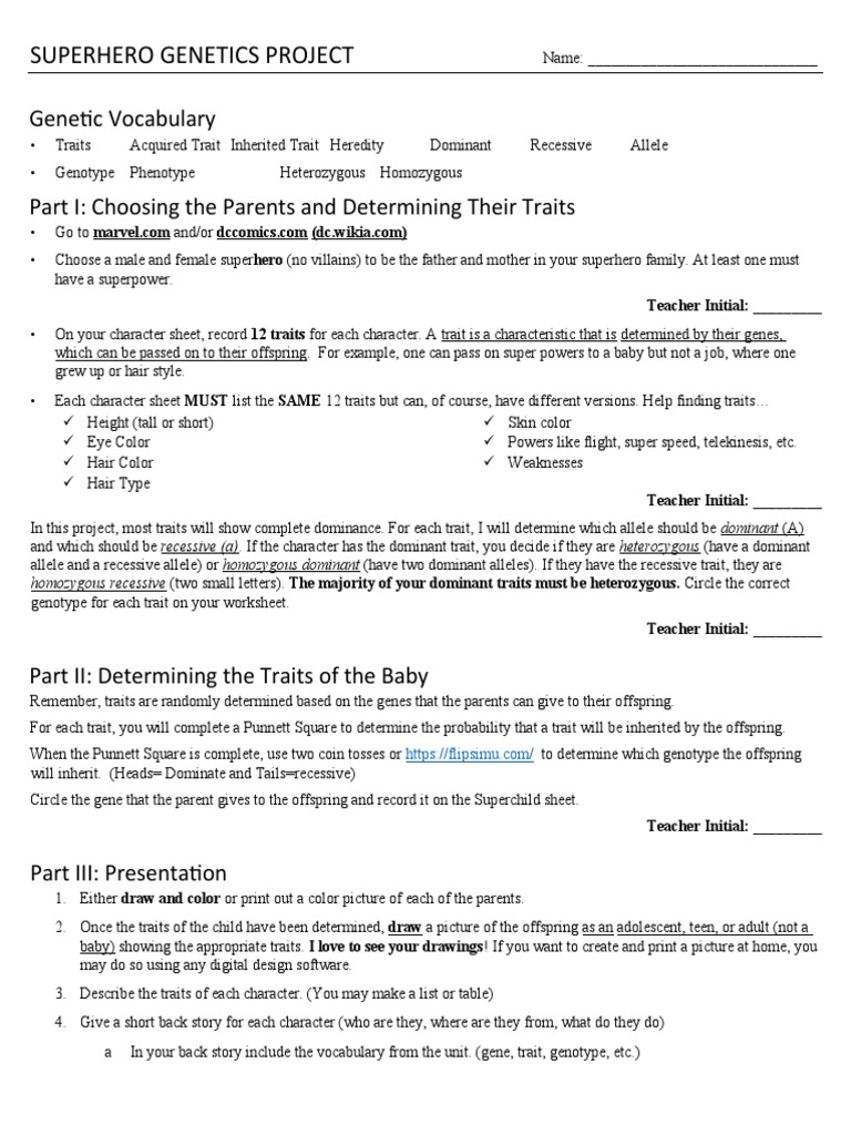 Superhero Genetics Project | PDF | Phenotypic Trait | Dominance (Genetics)