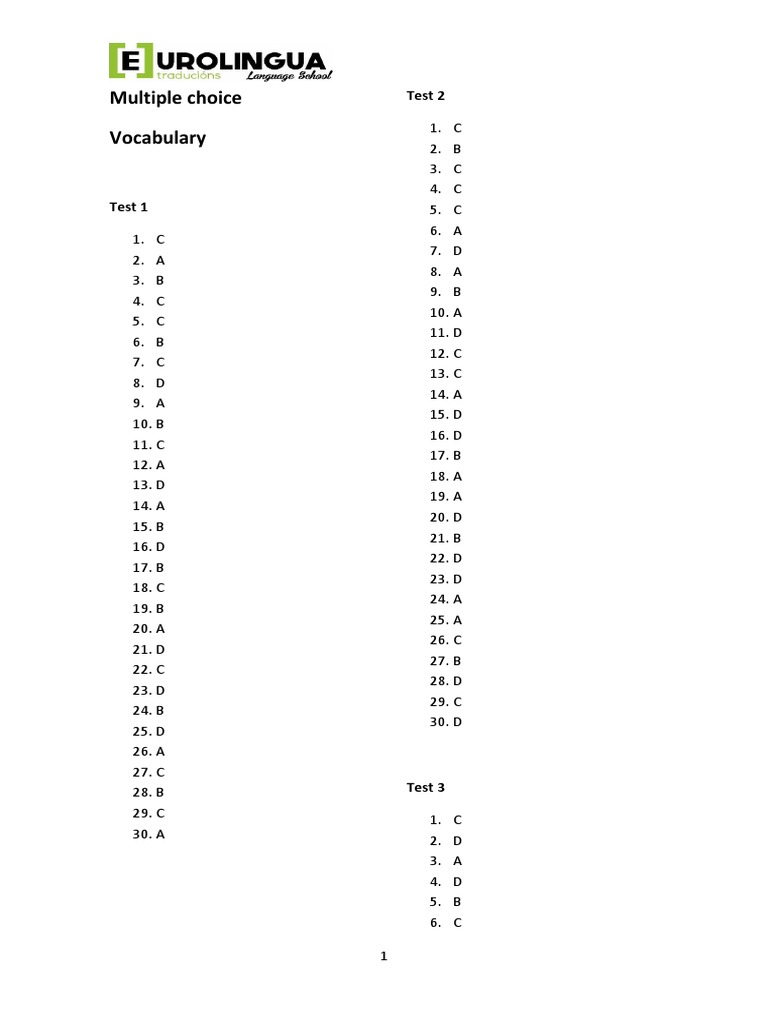 C1 - Multiple Choice - Vocabulary - KEY | PDF