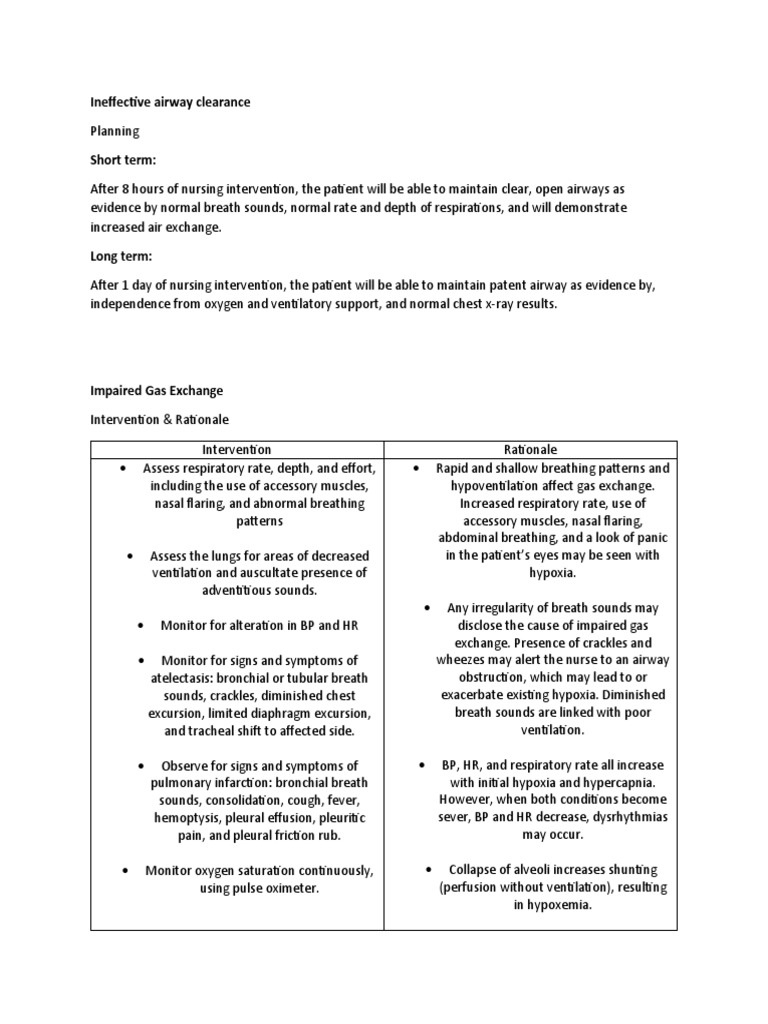 Ineffective Airway Clearance & Impaired Gas Exchange | PDF | Breathing | Respiratory Tract