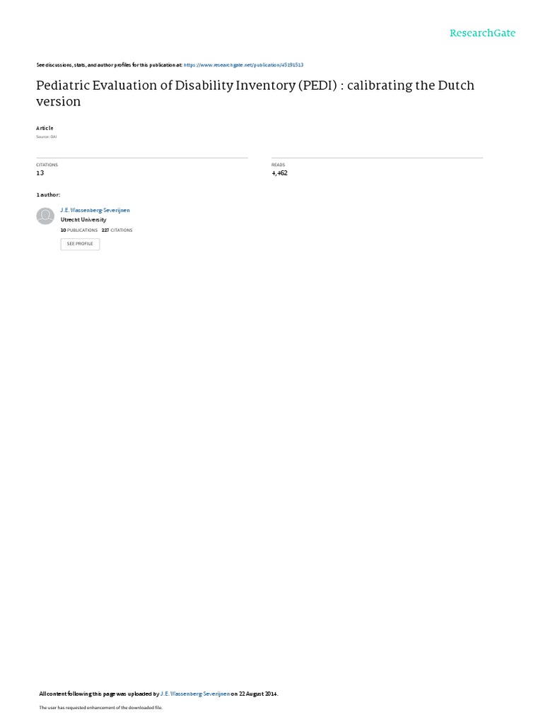 Pediatric Evaluation of Disability Inventory PEDI | PDF | Physical Therapy