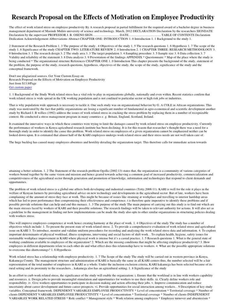 Research Proposal On The Effects of Motivation On Employee Productivity ...