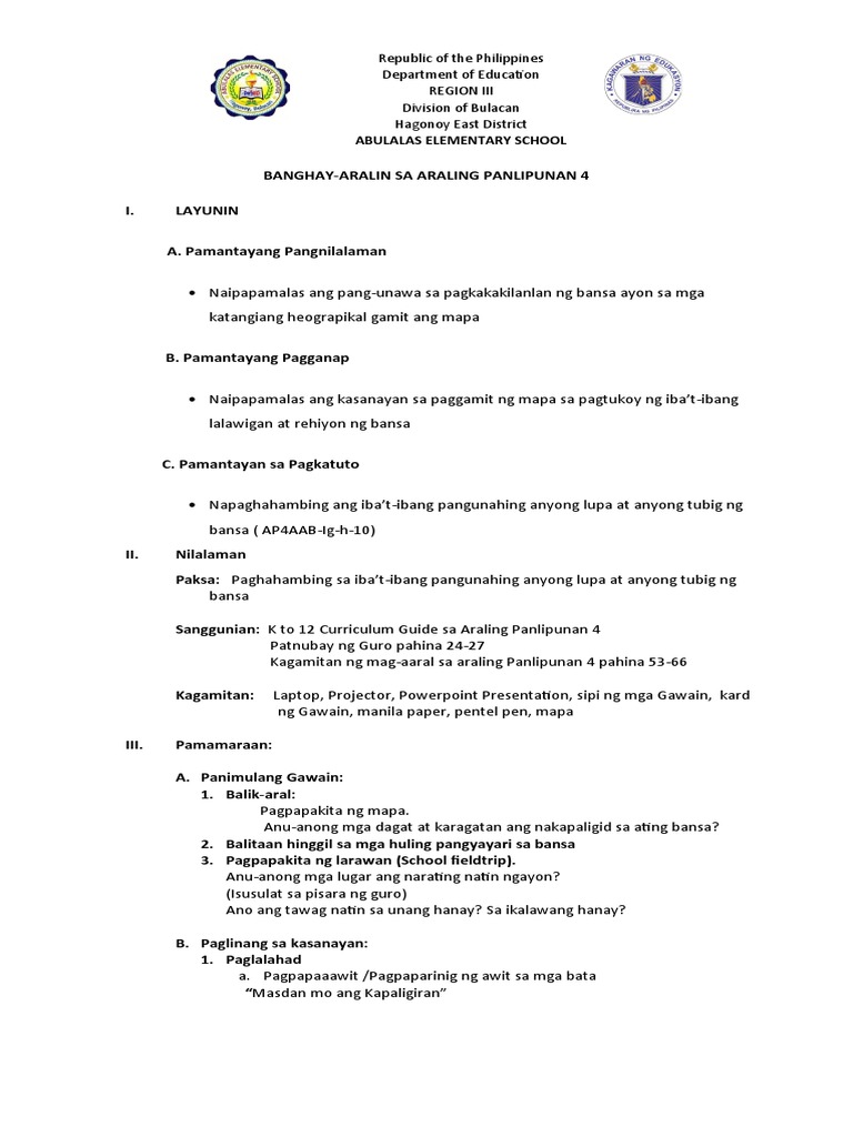 AP Lesson Plan Quarter 1 For COT | PDF