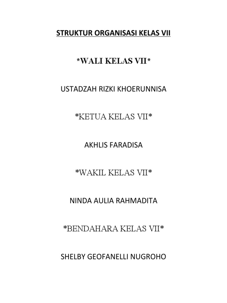 Struktur Organisasi Kelas Vii | PDF Struktur Organisasi Kelas Vii | PDF