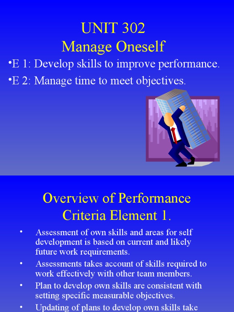 UNIT 302 Manage Oneself: - E 1: Develop Skills To Improve Performance ...