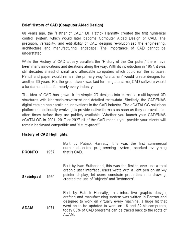 Brief History of CAD (Computer Aided Design) | PDF | Computer Aided ...