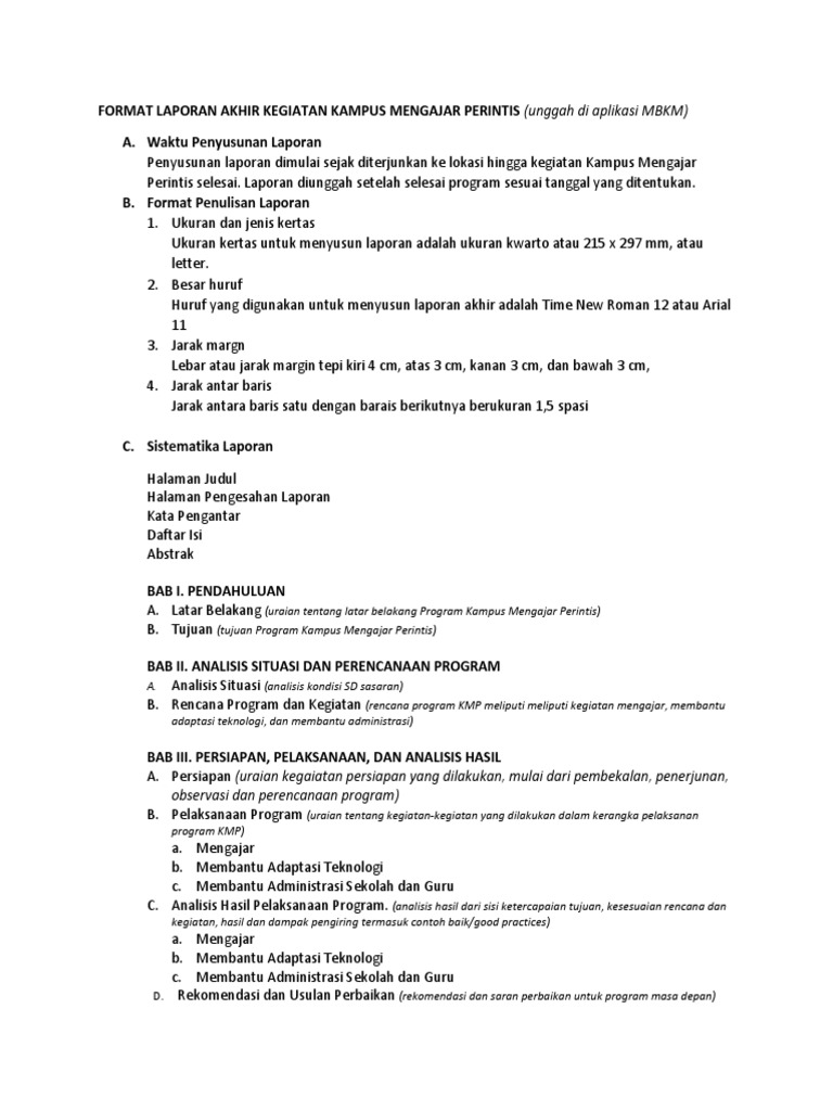 Format Laporan Akhir KMP Perintis | PDF