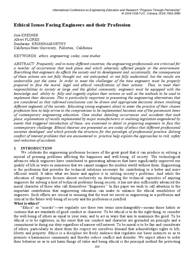 Ethical Issues Facing Engineers and Their Profession | PDF ...